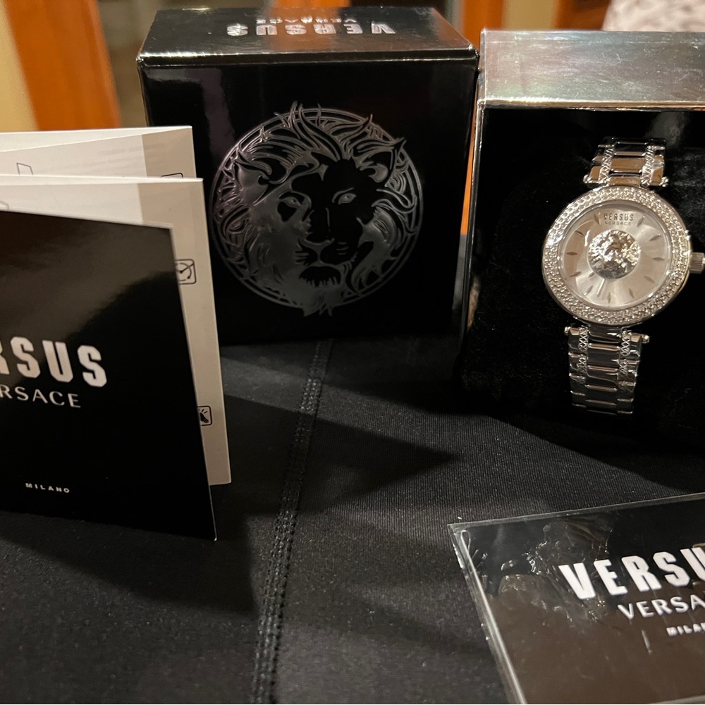 Versace Versus Silver Lion Head Diamond Encrusted Wat… - Gem